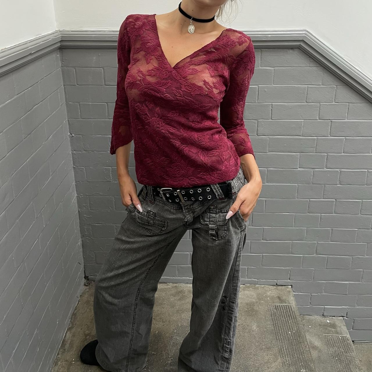 Lush vintage 90s deep cherry red / burgundy lace... - Depop