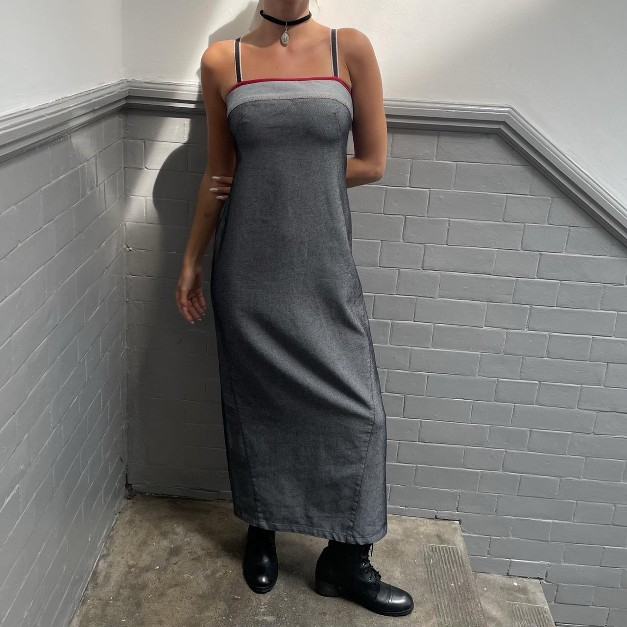 Stunning vintage 90s Cop Copine metallic grey maxi... - Depop