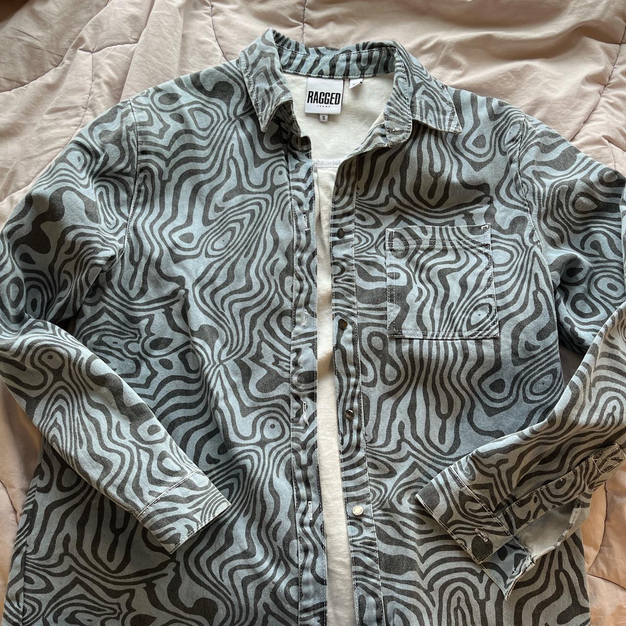 ragged priest denim shirt jacket with swirl... - Depop