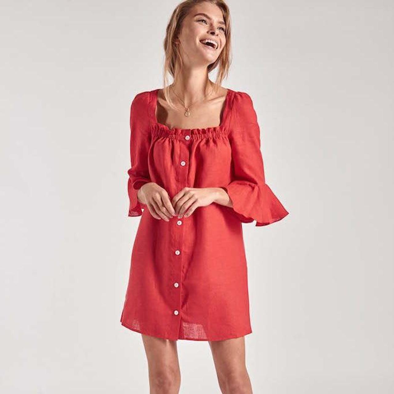 Sleeper red mini dress 100% linen Size “xs”... - Depop