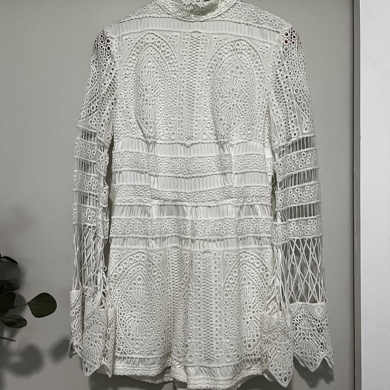 Pretty Little Thing white lace playsuit Size 10 - Depop