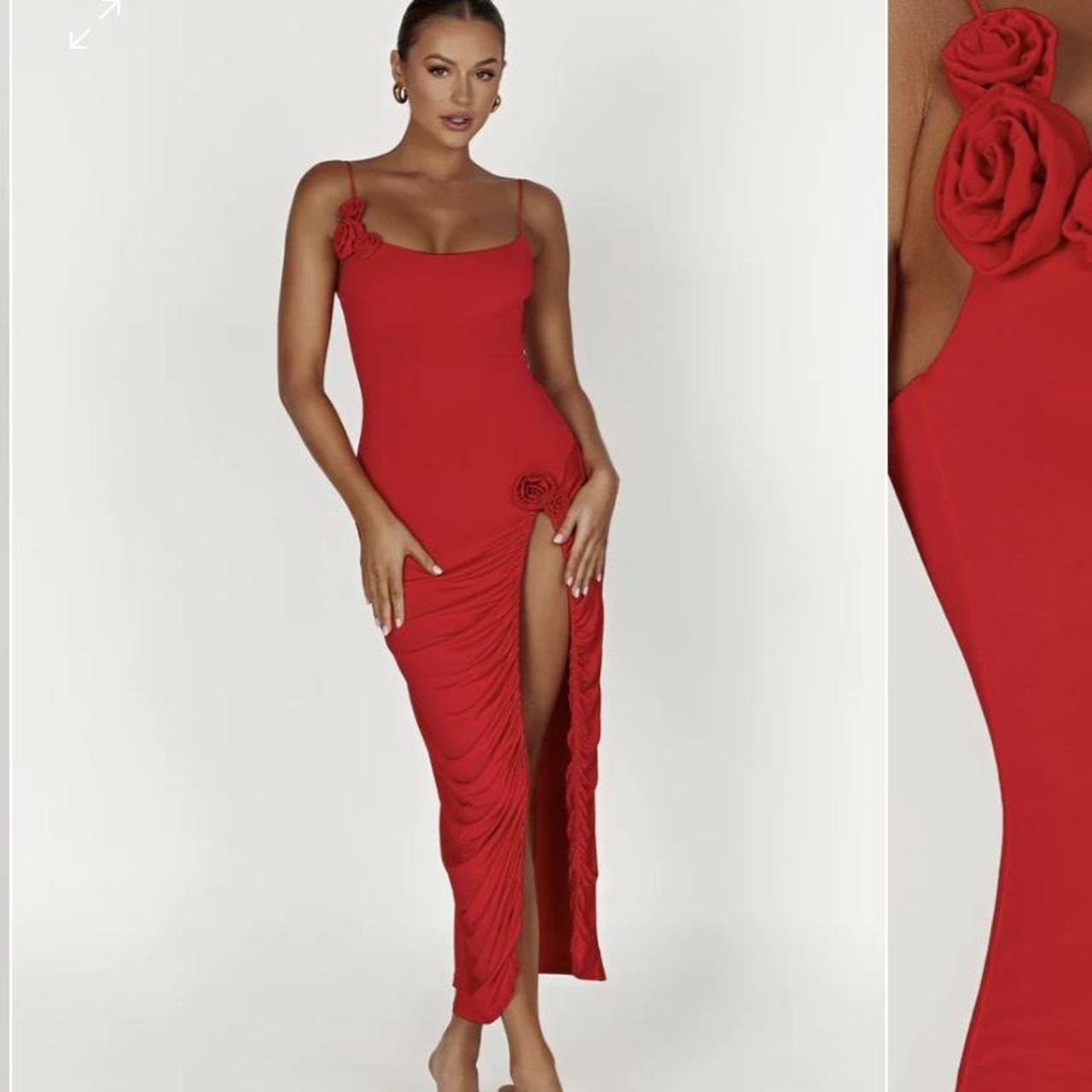 MESHKI NEVAEH Rose Midi Dress - Red Size Medium -... - Depop