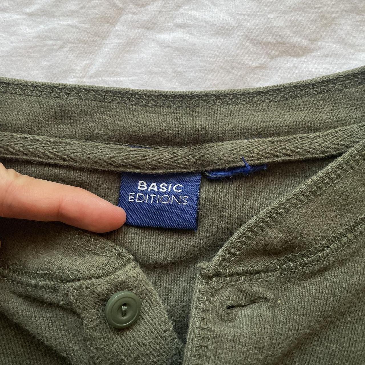 Basic Editions navy green/olive quarter button up... - Depop