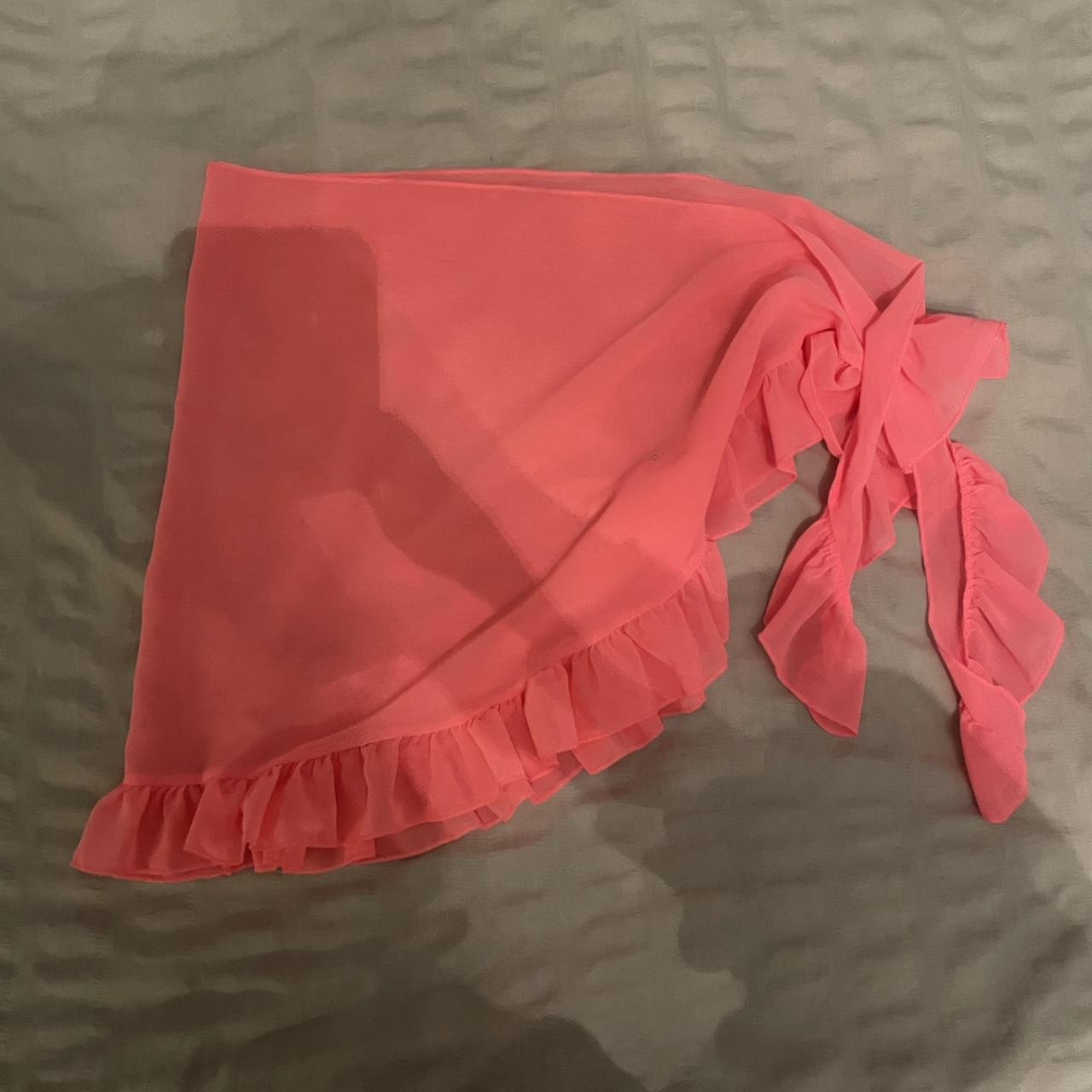 Bright pink frill sarong beach skirt Size small - Depop