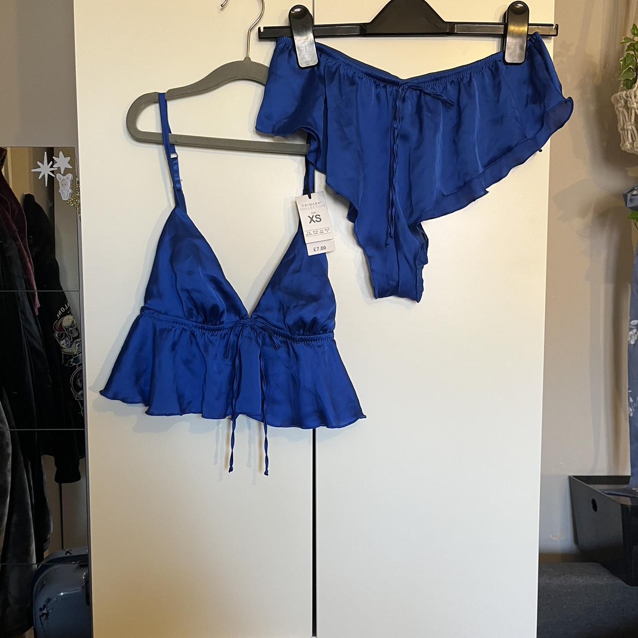 primark silky satin pyjamas set pjs blue valentines... - Depop