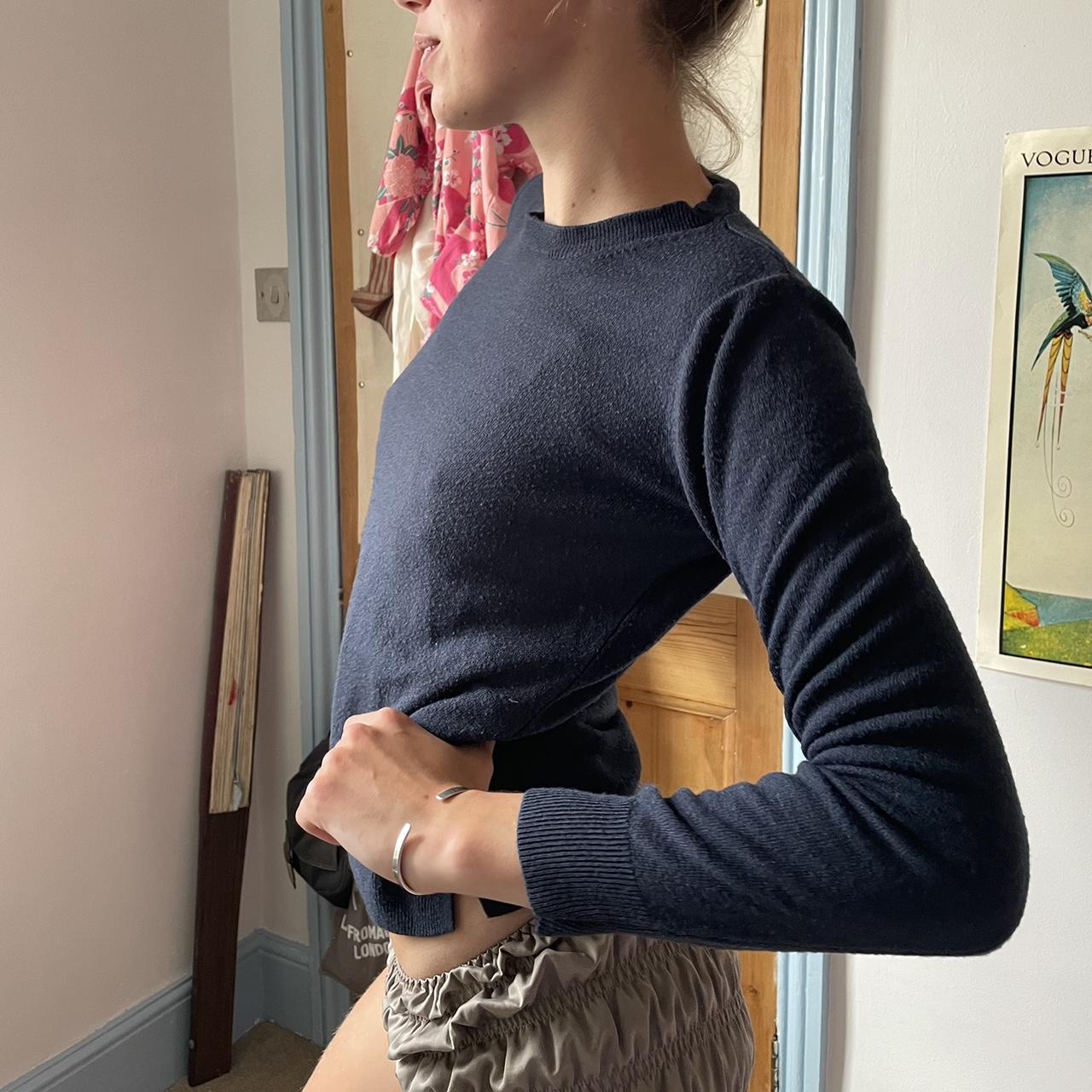 Blue navy longsleeve tiny jumper Flattering shape - Depop