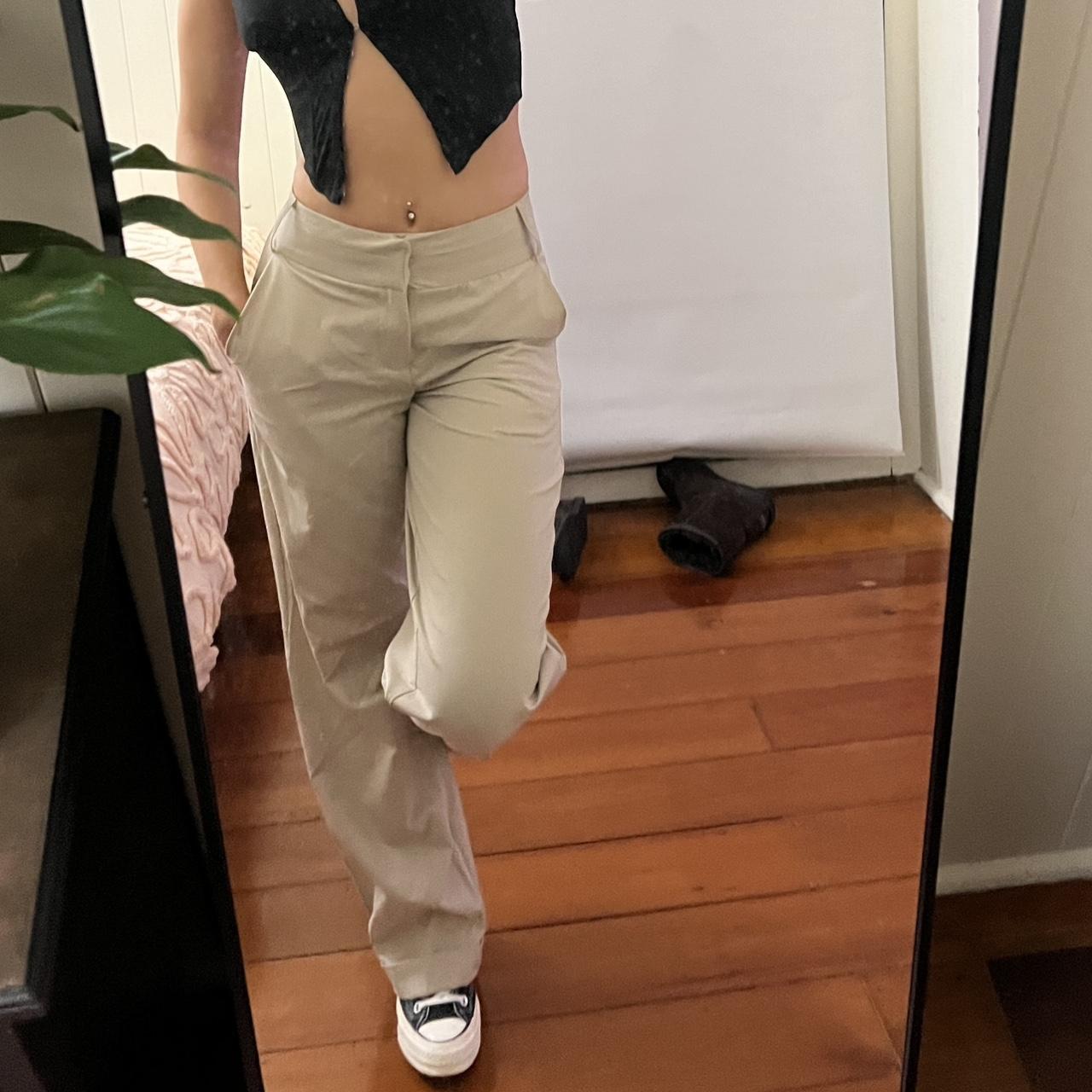 Supre tan/beige pants Mid rise, wide leg Size 6 - Depop