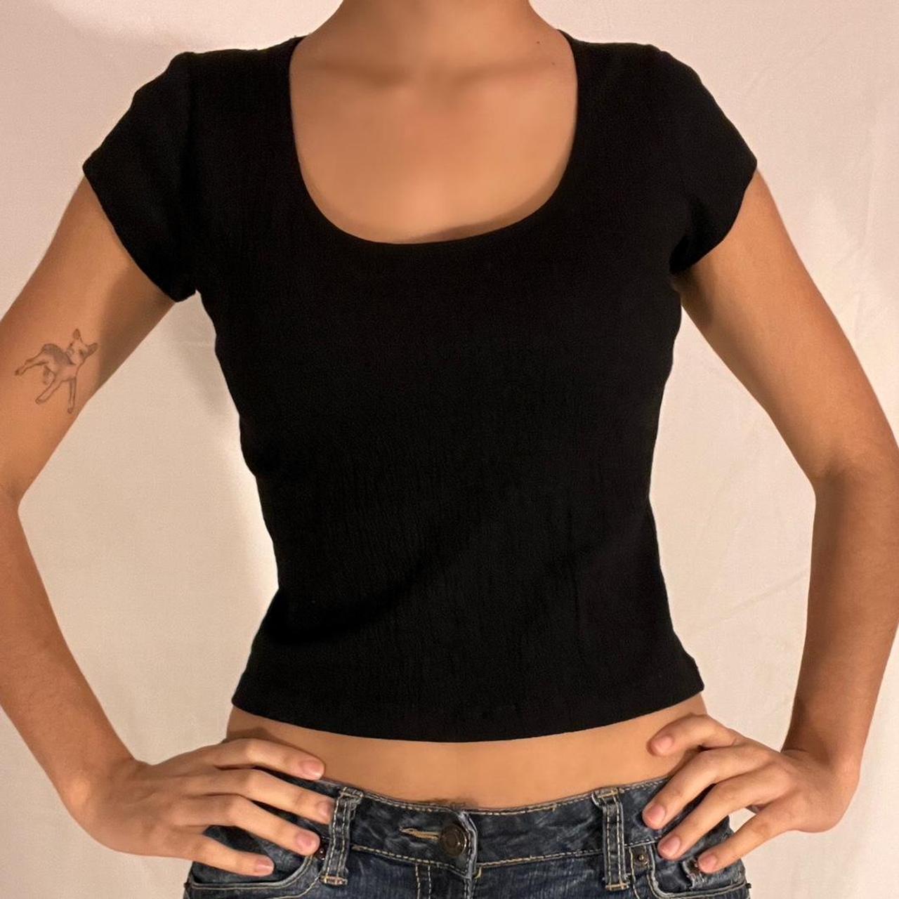 brandy melville basic black tee. has a waffle-like... - Depop