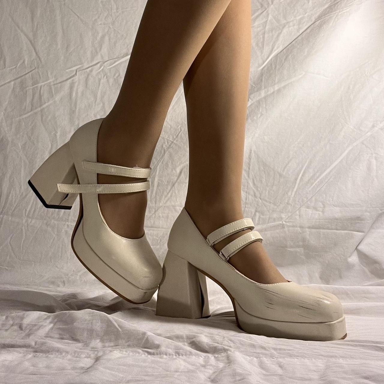 cream platform strappy heels from yesstyle 💕 very... - Depop