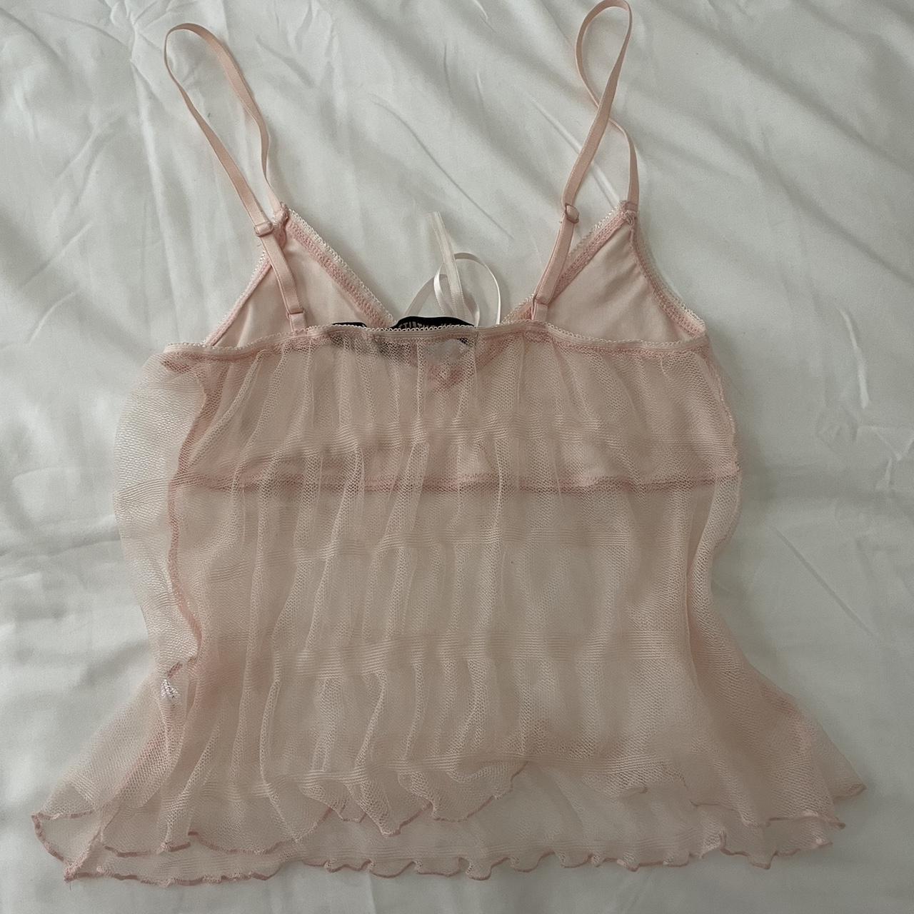 Urban Outfitters Sheer pink mesh top with cute... - Depop