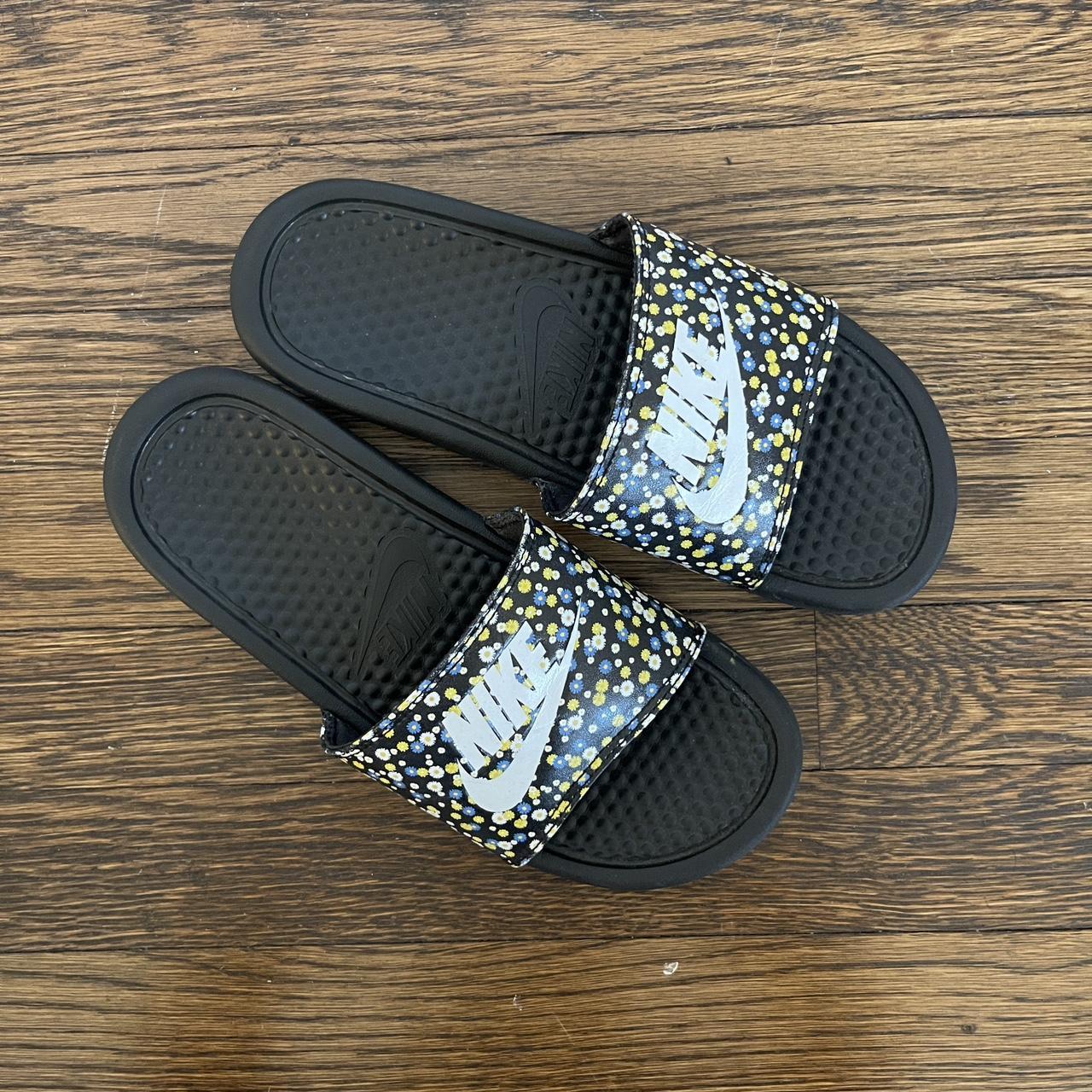 Nike black and yellow slides - very lightly worn, in... - Depop