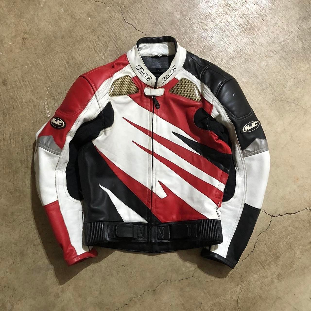 HJC motorcycle leather jacket Leather biker... - Depop