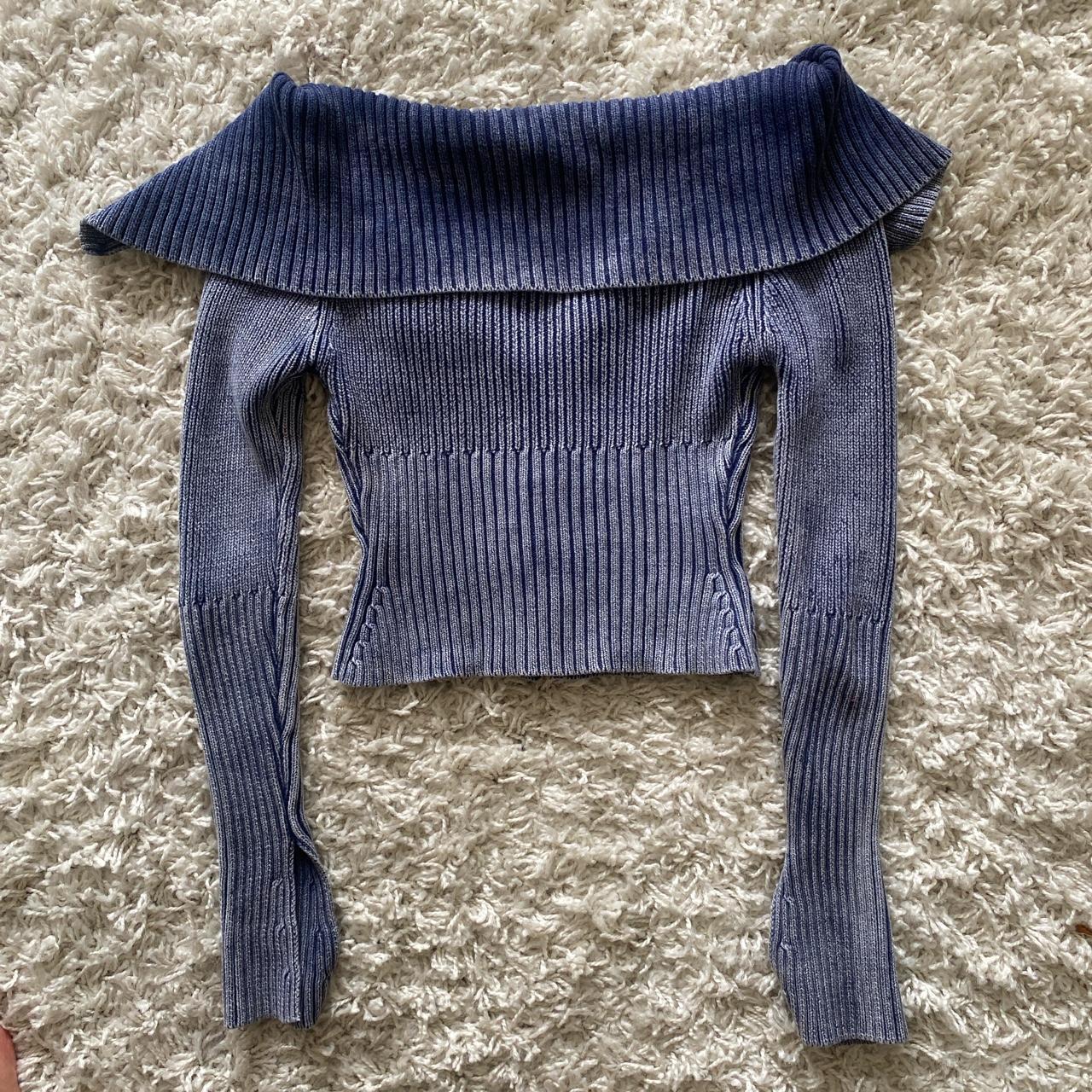 JADED LDN DENIM LOOK KNITTED TOP OFF THE SHOULDER... - Depop