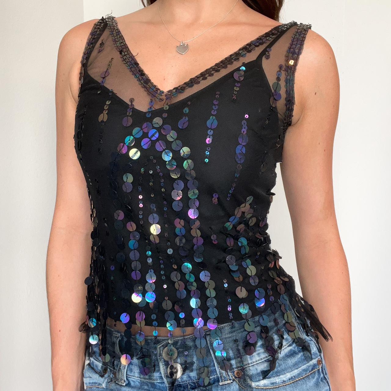 🤍 Black Sequin Mesh Tank 🤍 Beautiful vintage... | Depop