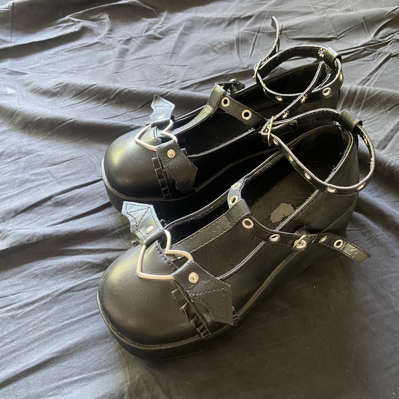 Goth platform Mary Jane shoes with studded heart bat... - Depop