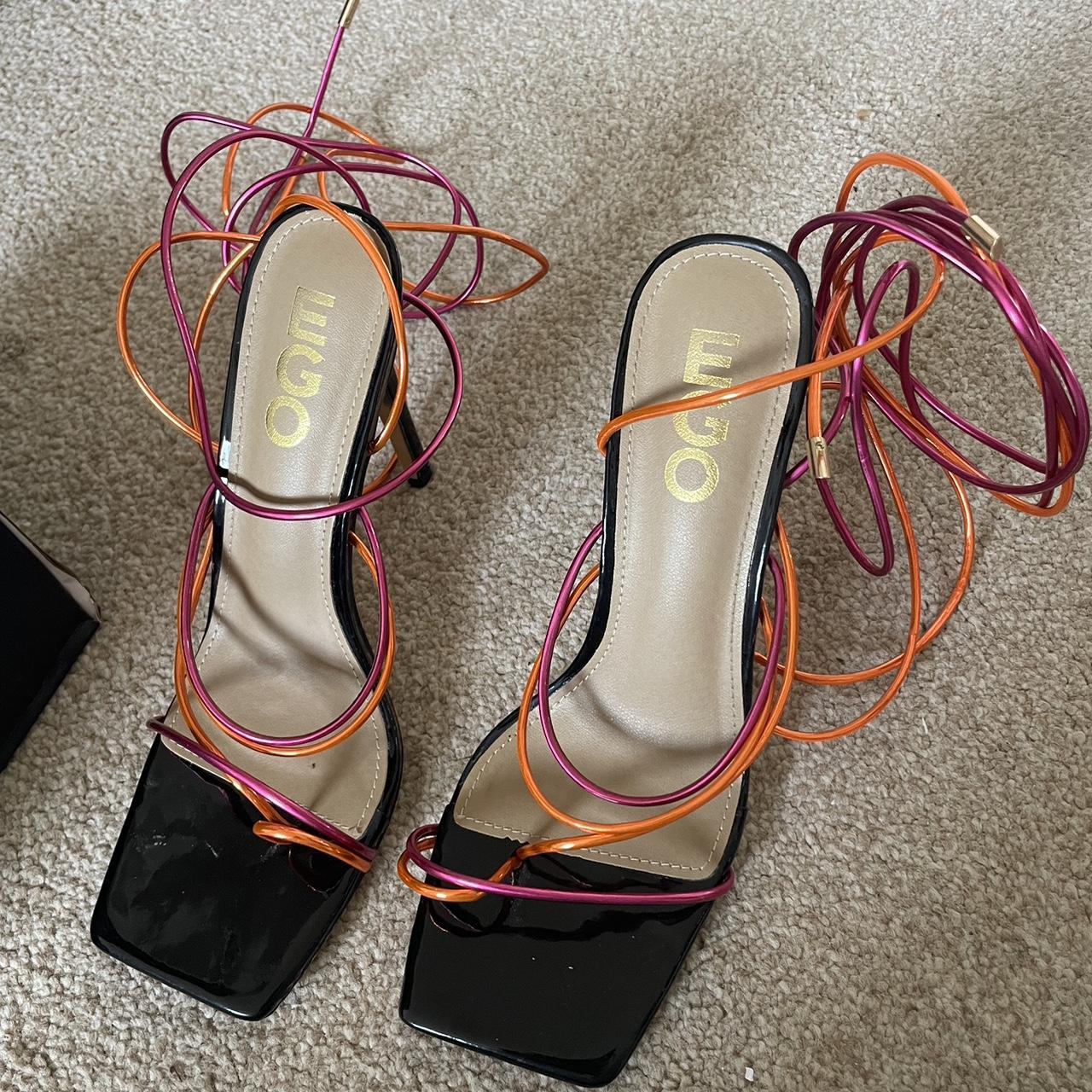 Ego lace up heels, pink and orange strappy heels,... - Depop