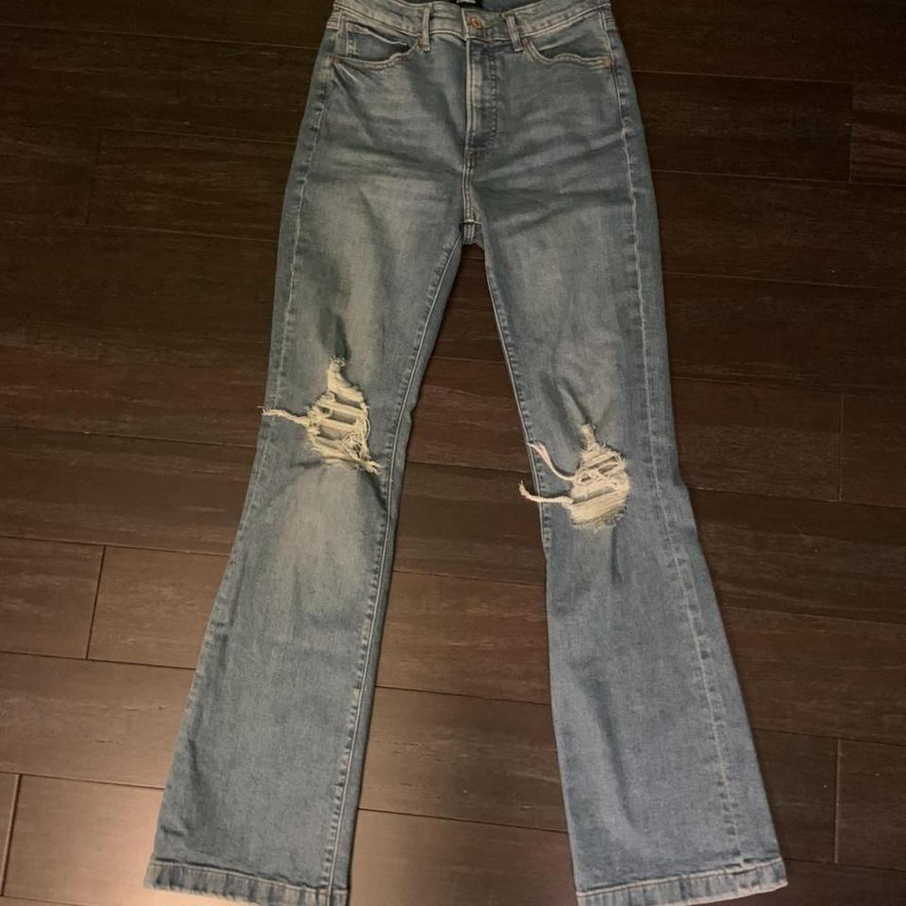 Express blue high rise boot cut ripped jeans... | Depop