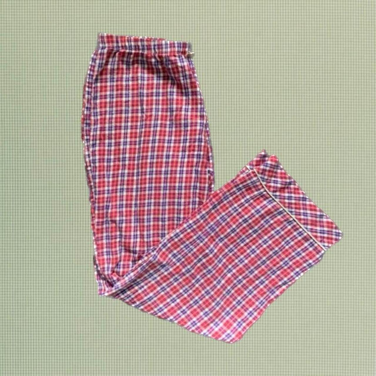 Pink, purple, and white plaid low rise pajama pants... - Depop