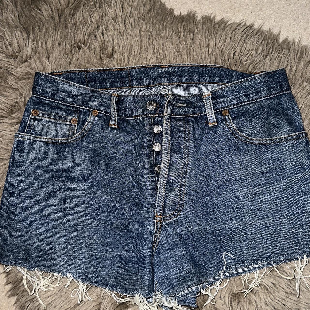 Levi dark blue denim button up shorts. Assuming... - Depop
