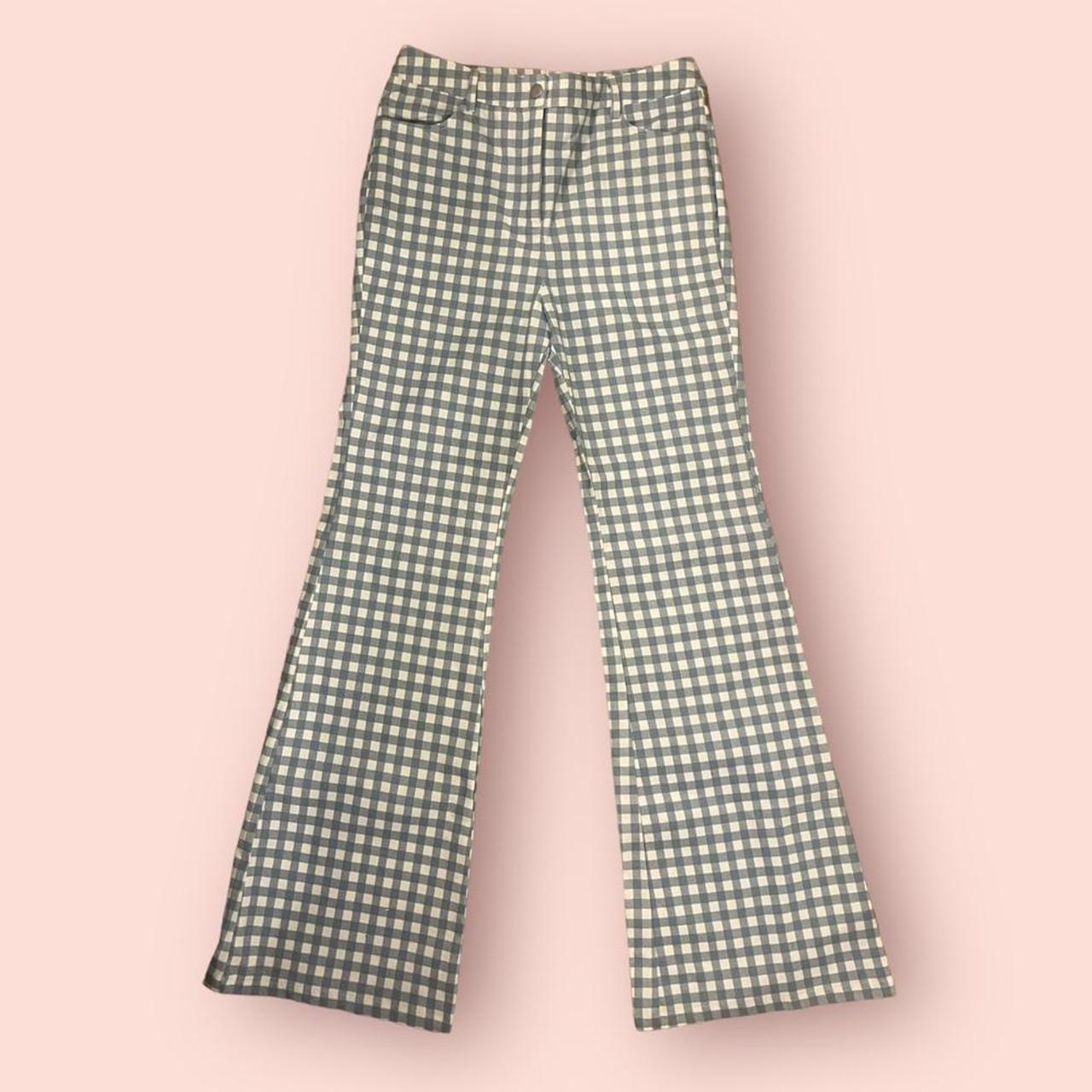 Light Blue Checkered Flare Pants All orders ship... - Depop