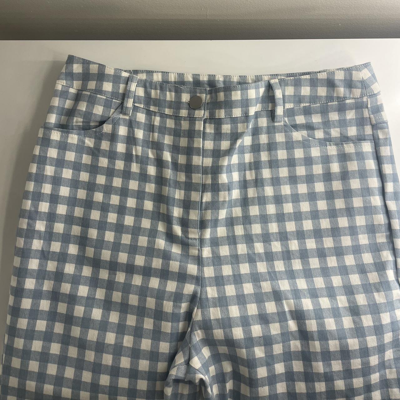 Light Blue Checkered Flare Pants All orders ship... - Depop