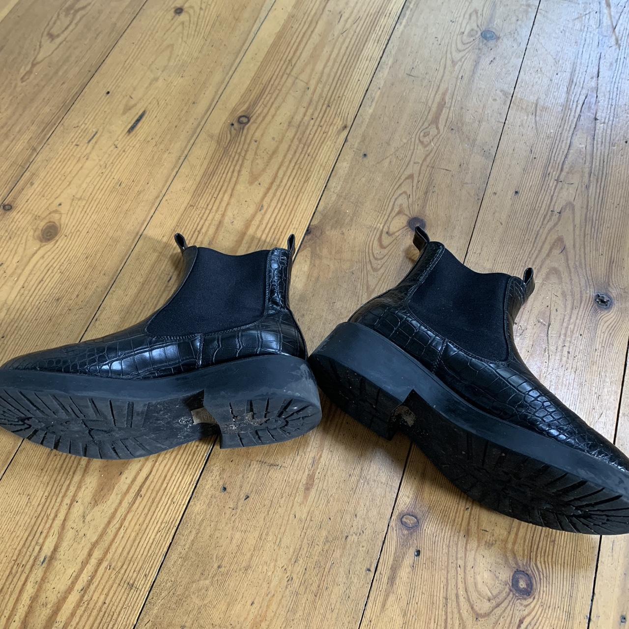 Topshop black patent snakeskin chunky boot 6 - Depop