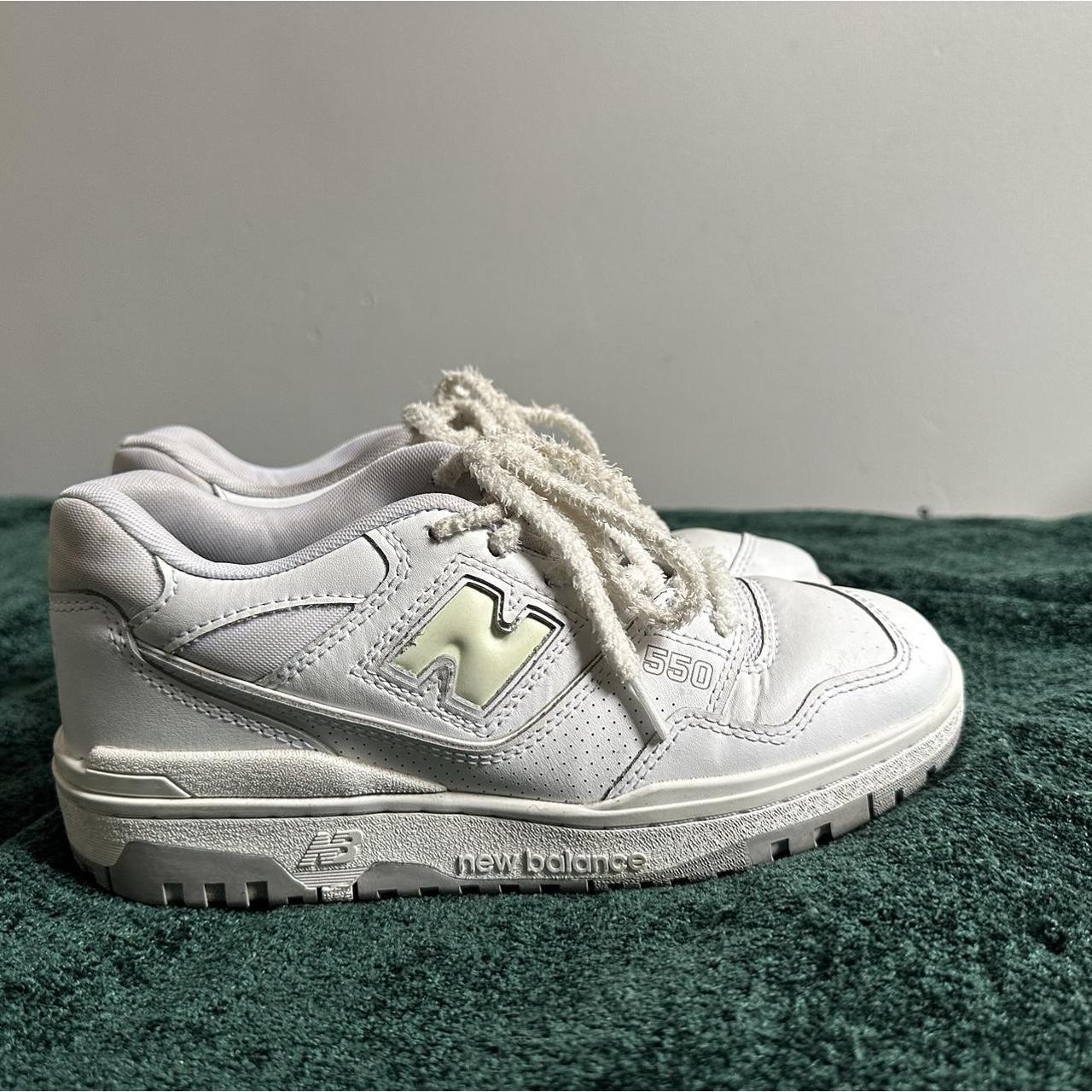 Custom New Balance 550s 🤍 with fluffy white laces.... - Depop