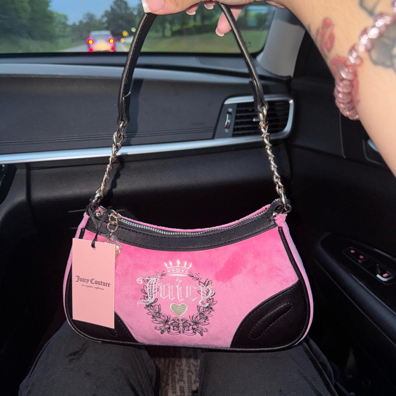 BNWT Juicy Couture pink velour heritage shoulder... - Depop