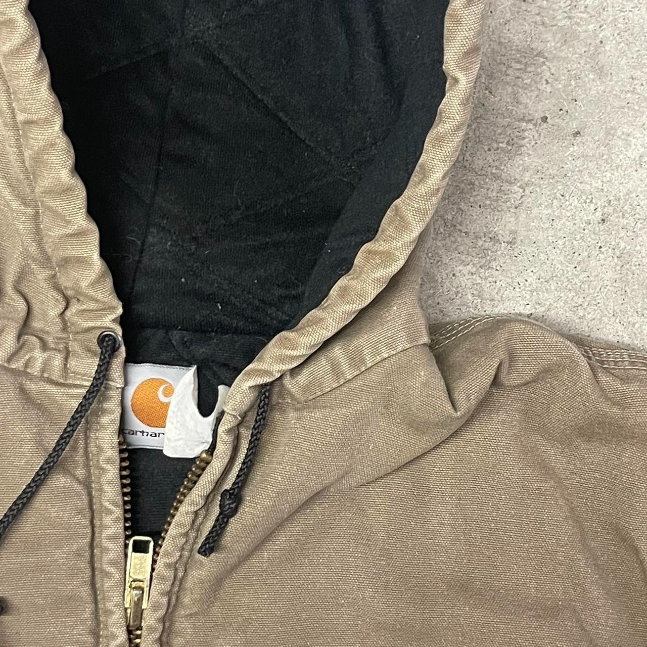 90s Carhartt Sand Hooded Canvas Jacket Thermal... - Depop