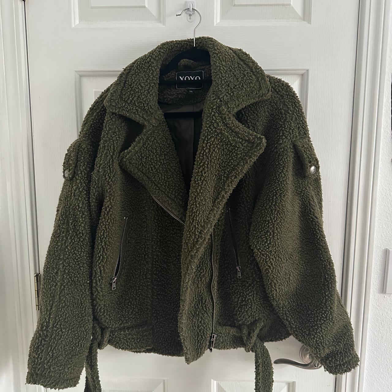 Army Green Teddy Bear Jacket - Depop