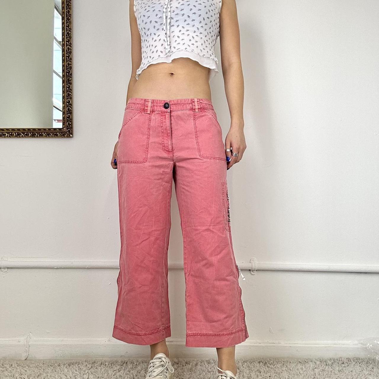 pink cargo jorts / denim shorts 3/4 length jeans,... - Depop