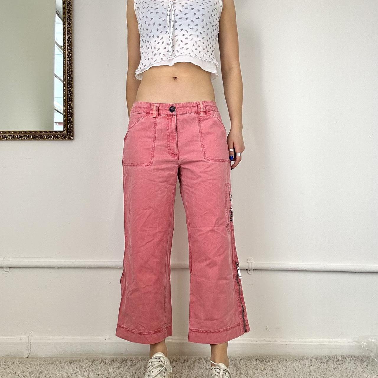 pink cargo jorts / denim shorts 3/4 length jeans,... - Depop