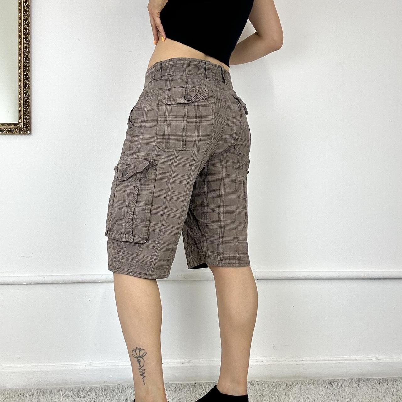 baggy checked cargo shorts size: waist 33, inside... - Depop