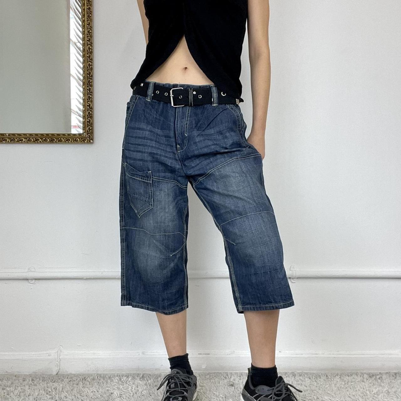 jean shorts / jorts!! long denim shorts size: waist... - Depop