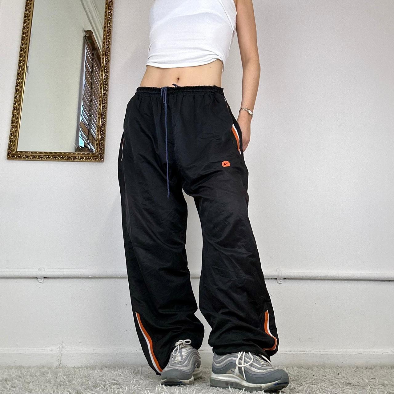 black nike wide leg trackies adjustable drawstring... - Depop