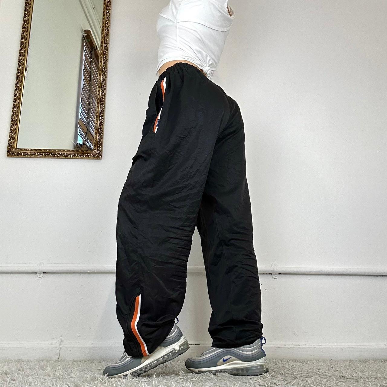 black nike wide leg trackies adjustable drawstring... - Depop