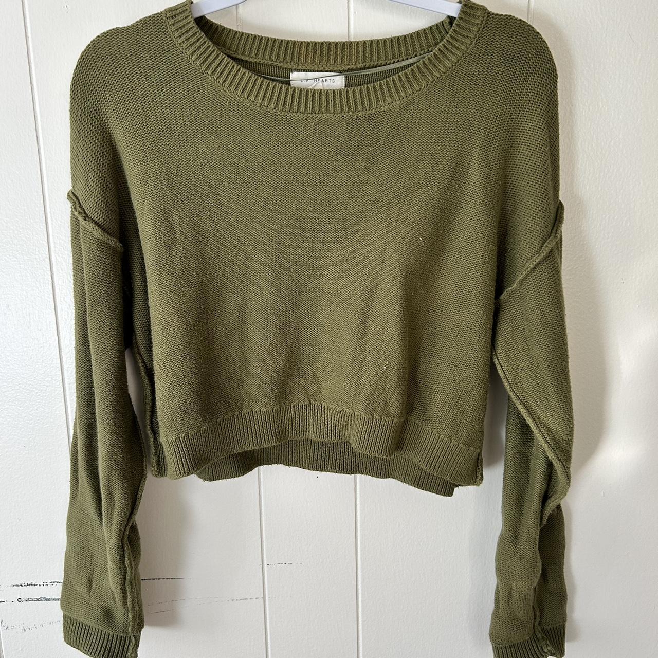 olive green pacsun la hearts cropped sweater size... - Depop