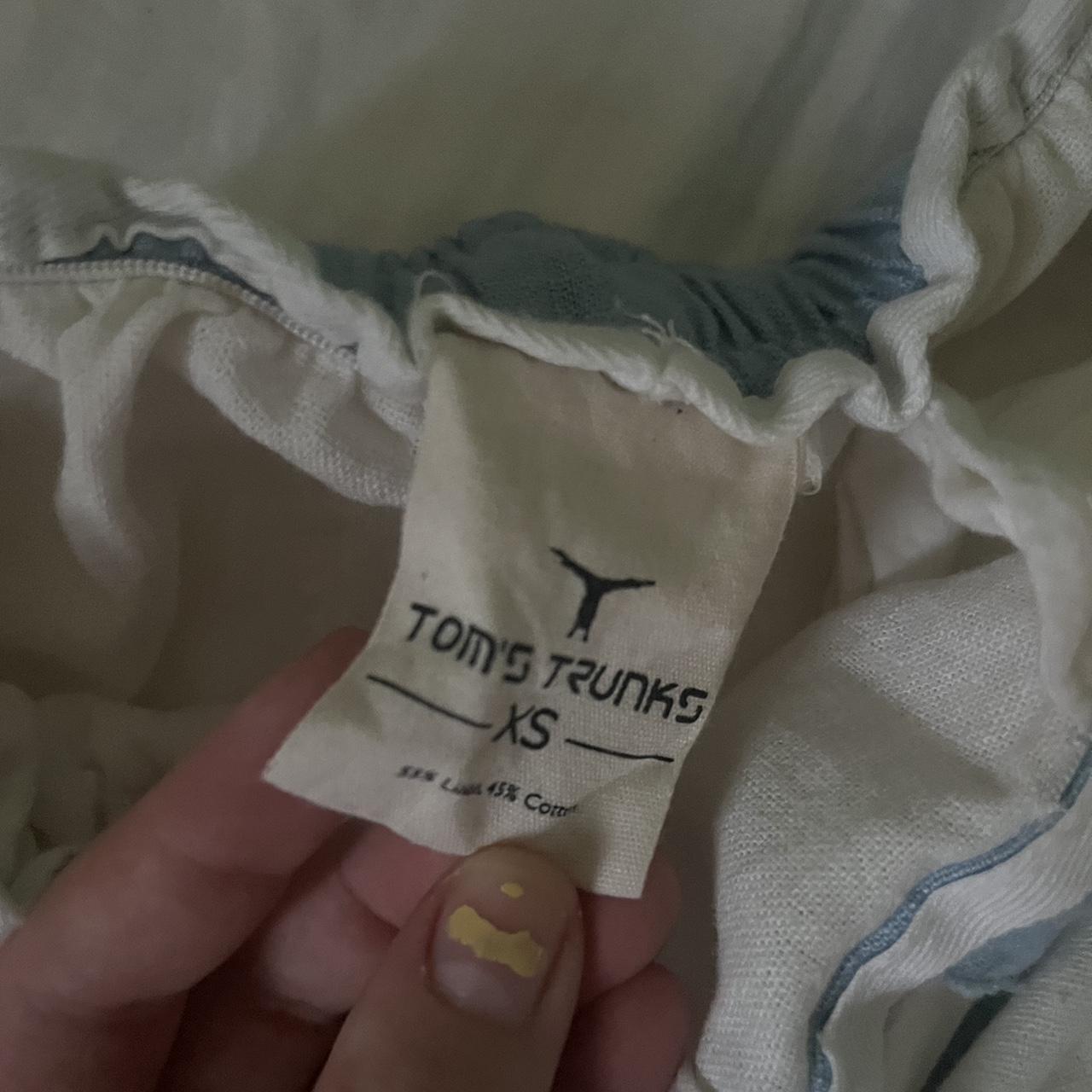 White toms trunks linen trousers with blue waistband... - Depop