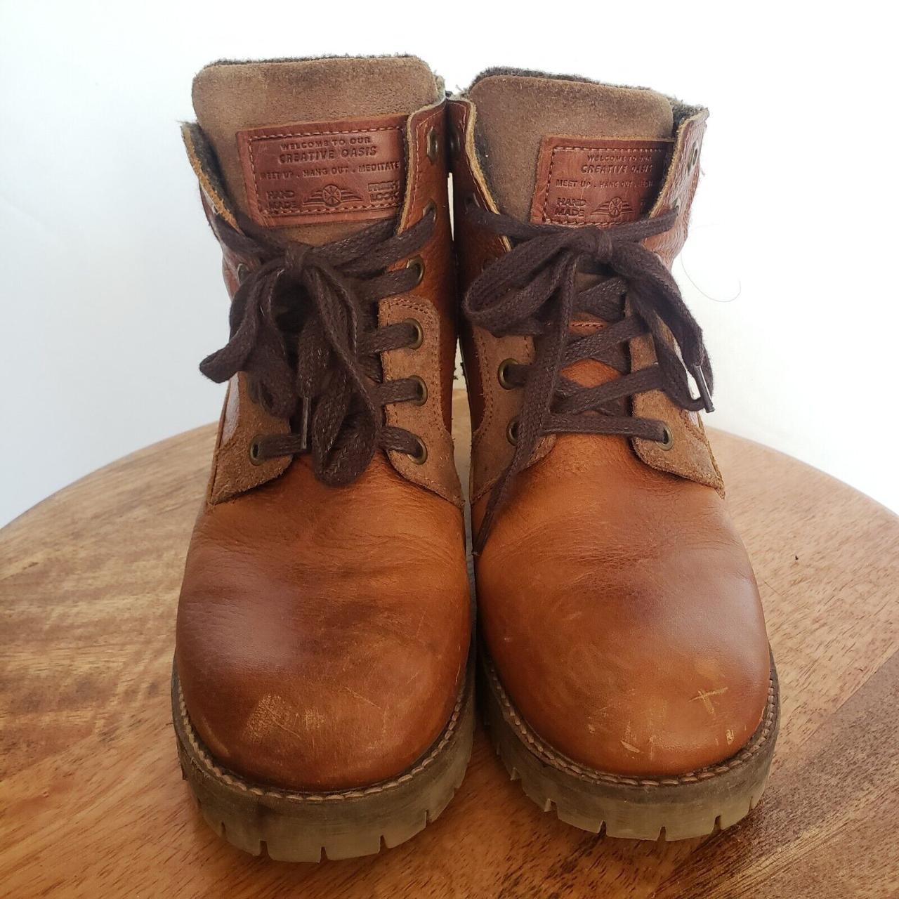 Brown Leather Combat Boots Size Womens 9 Runs Depop