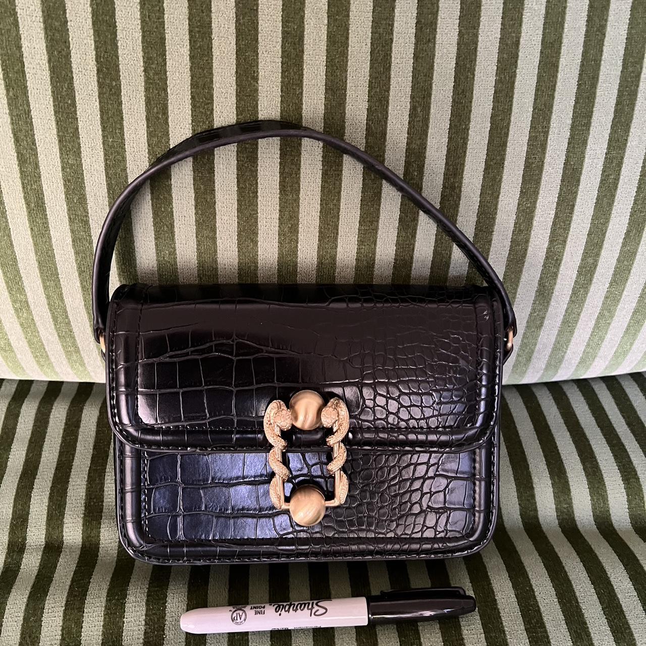 Zara mini black faux croc bag with gold snake... - Depop