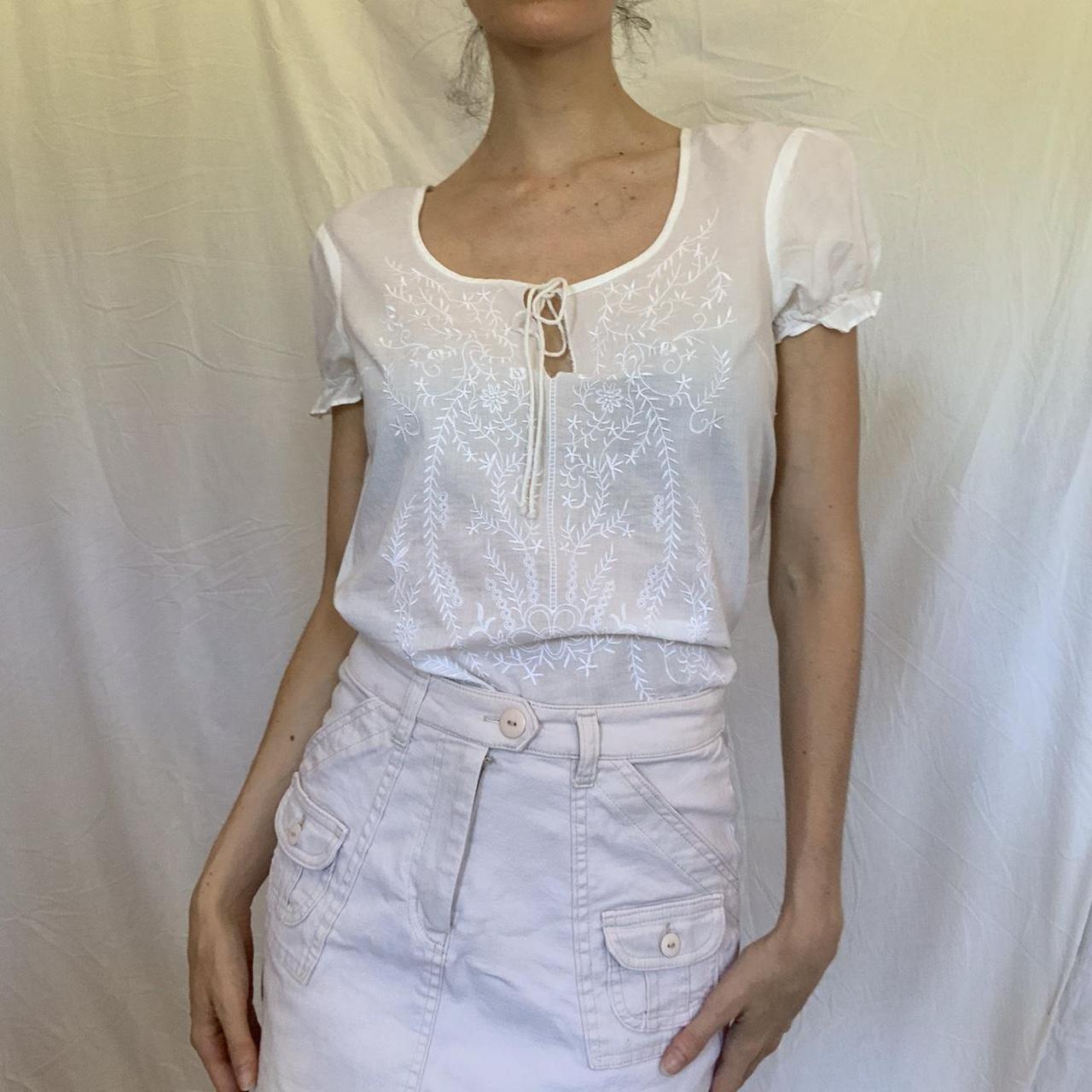 BOHO BEACH SHORT SLEEVE TOP // DOTTI // WHITE //... - Depop