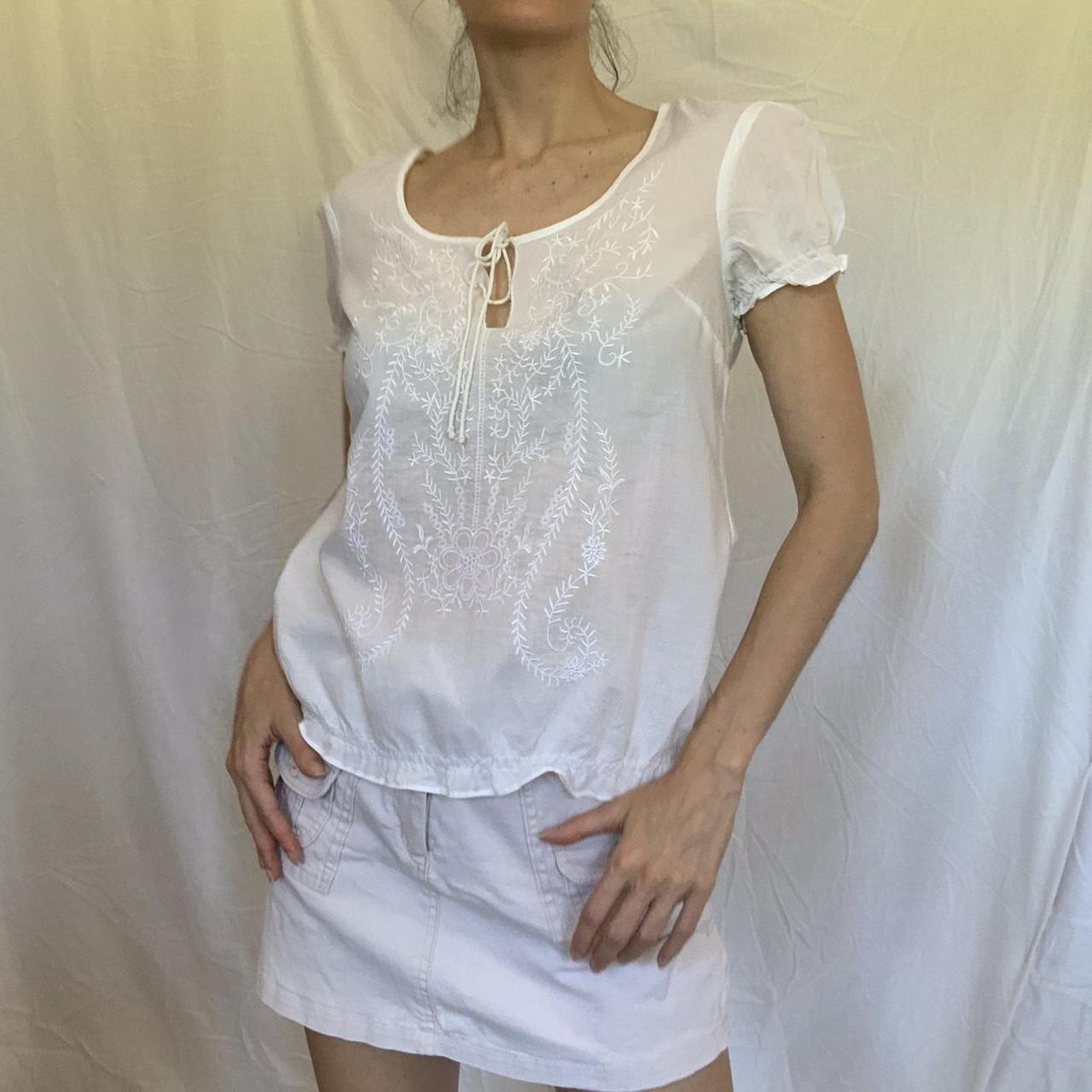 BOHO BEACH SHORT SLEEVE TOP // DOTTI // WHITE //... - Depop