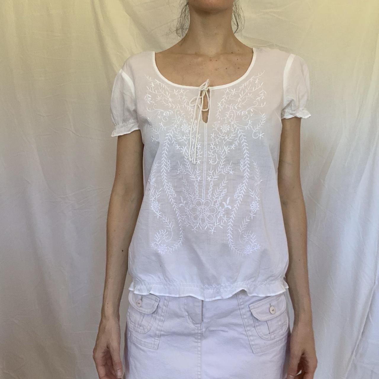 BOHO BEACH SHORT SLEEVE TOP // DOTTI // WHITE //... - Depop
