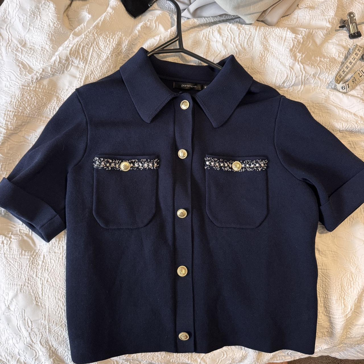 Portmans navy blue collared short sleeve work... | Depop