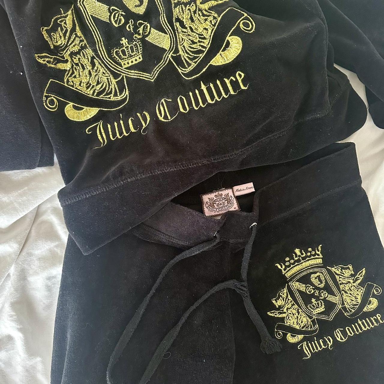 Juicy Couture black velour tracksuit with gold... - Depop