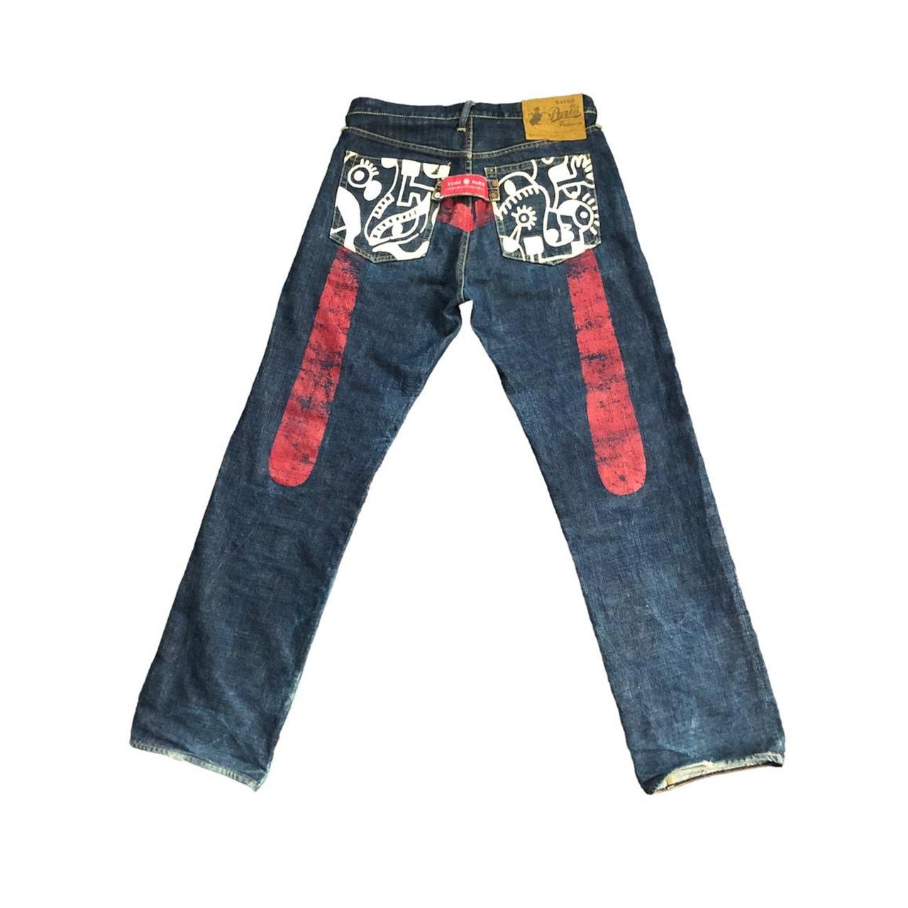 Vintage evisu jeans with red paint and tag Rare... - Depop