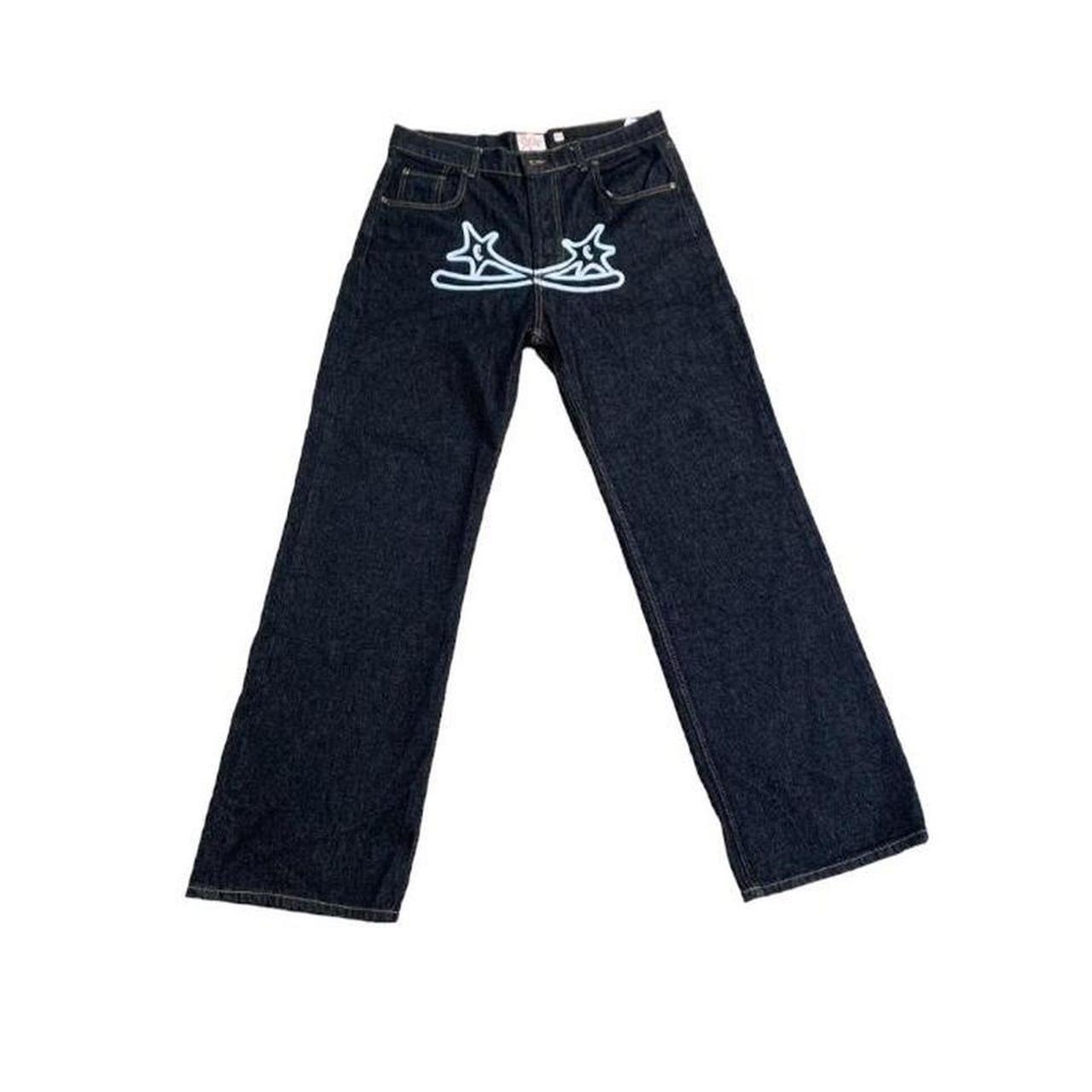 Protect Ldn jeans with white spike print Rare jeans... - Depop