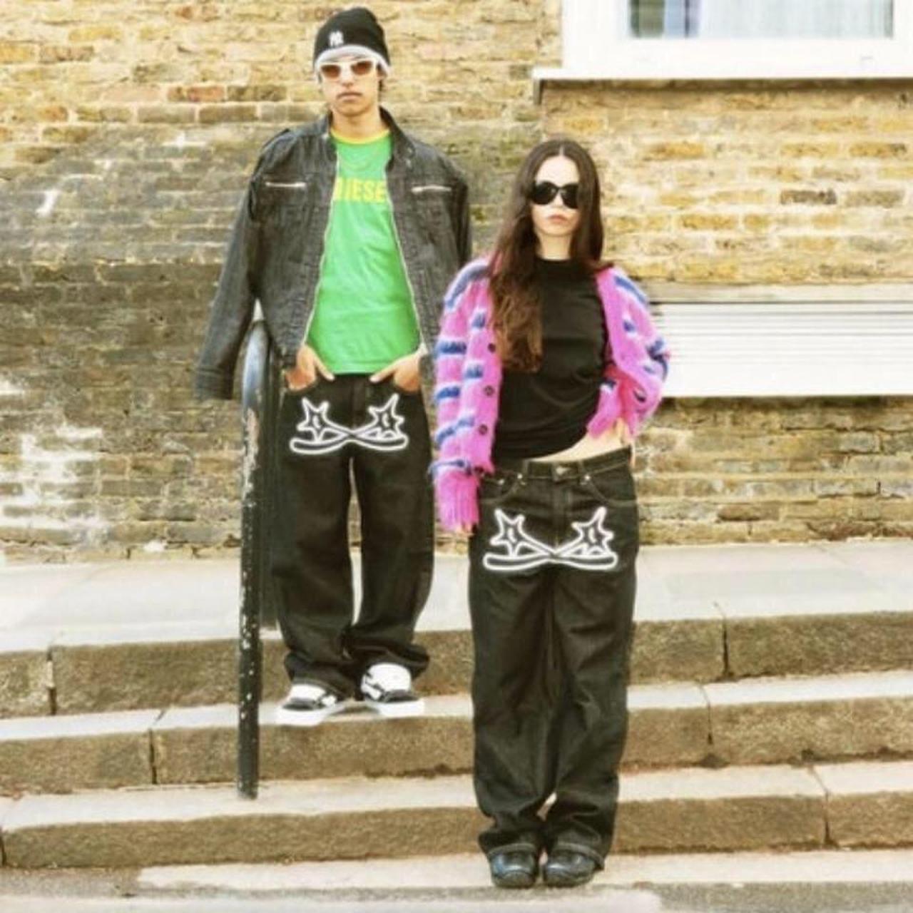 Protect Ldn jeans with white spike print Rare jeans... - Depop