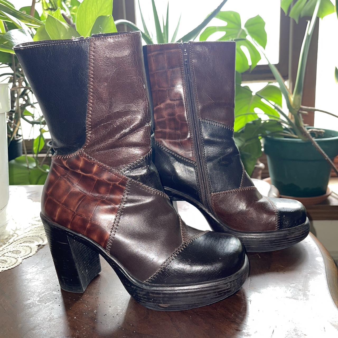 Vintage Patchwork Boots🦇 Chunky unique boots that... - Depop