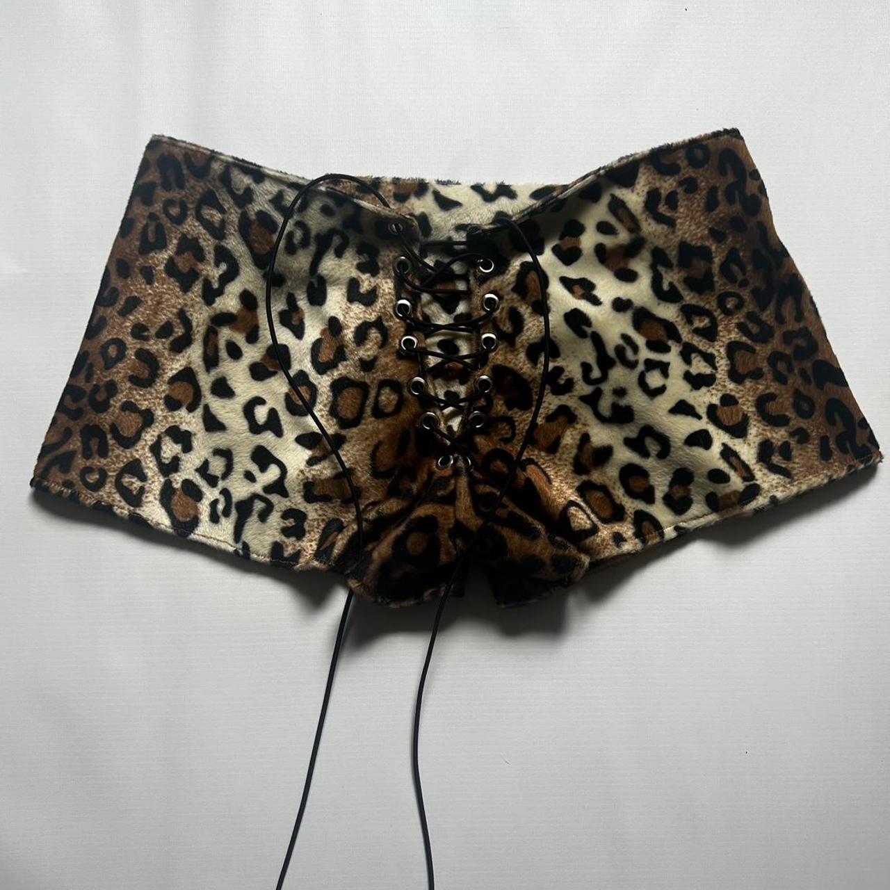 leopard / cheetah micro mini lace up shorts low... - Depop